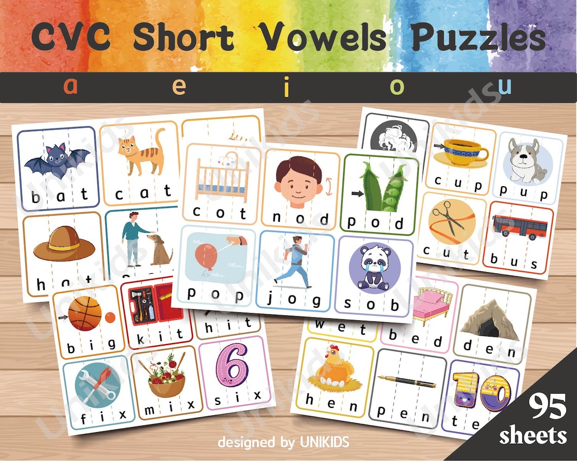 CVC Words Puzzle Short Vowels A E I O U - Etsy