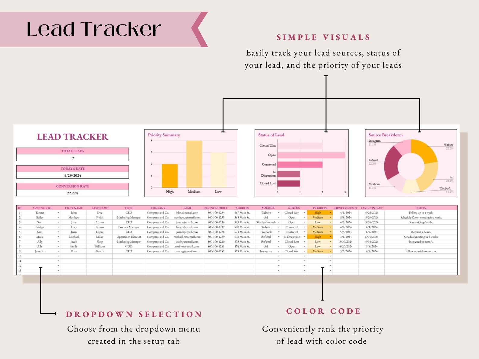 Lead Tracker Google Sheets Client Tracker Template Client Management ...