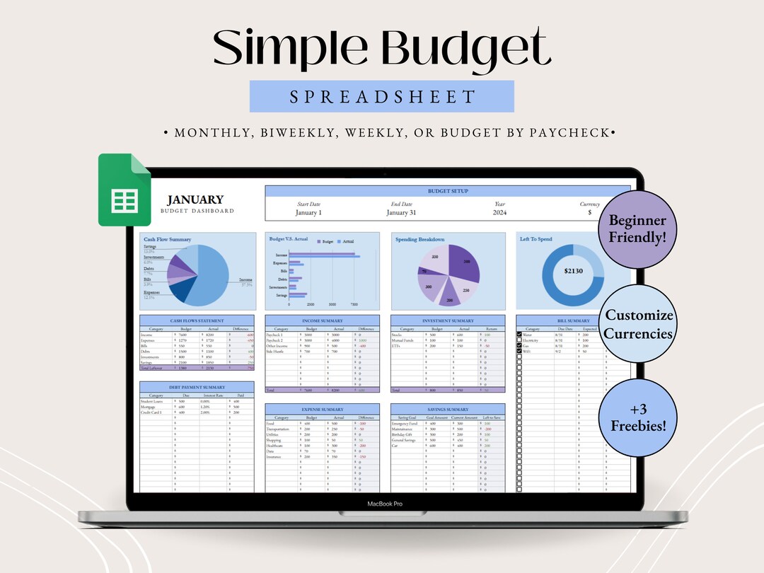 Simple Budget Planner Google Sheets Biweekly Budget Spreadsheet ...