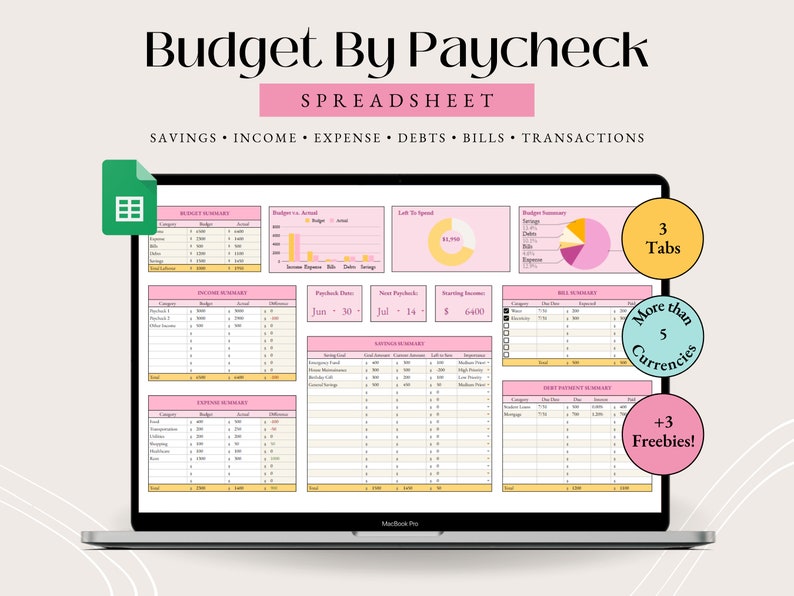 Biweekly Budget Spreadsheet Paycheck Budget Google Sheets Budget ...