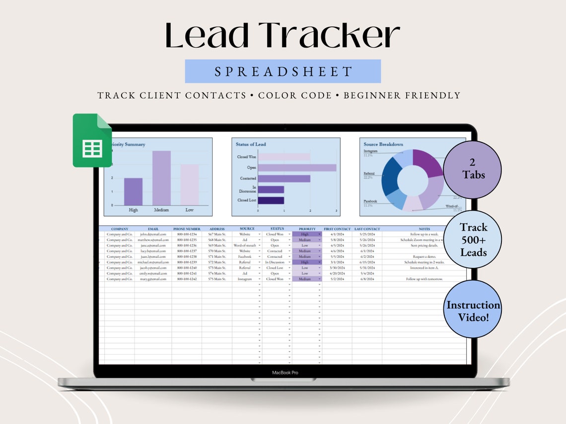 Lead Tracker Google Sheets Client Tracker Template Client Management ...