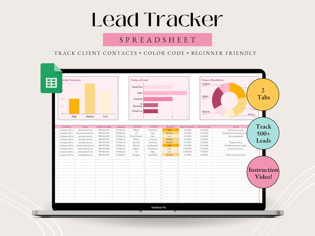 Lead Tracker Google Sheets Client Tracker Template Client Management ...
