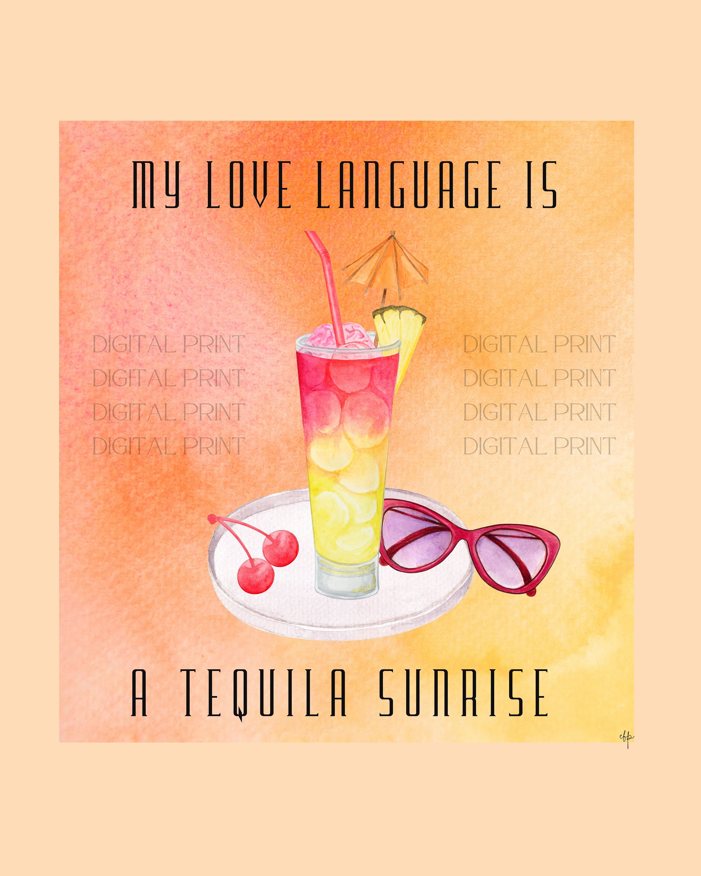 Drinks as Love Languages; Tequila Sunrise - Etsy