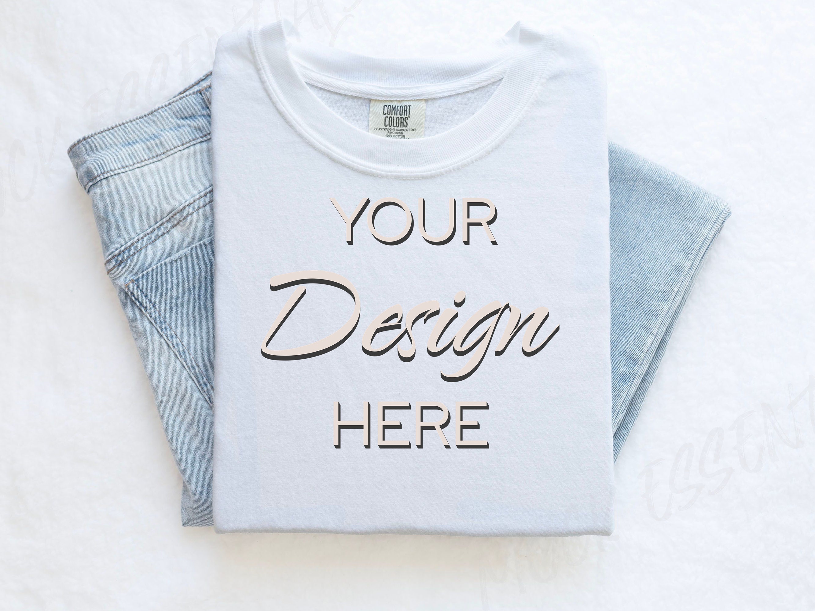White Comfort Colors C1717 Mockup Flat Lay, White Tshirt Mock-up ...