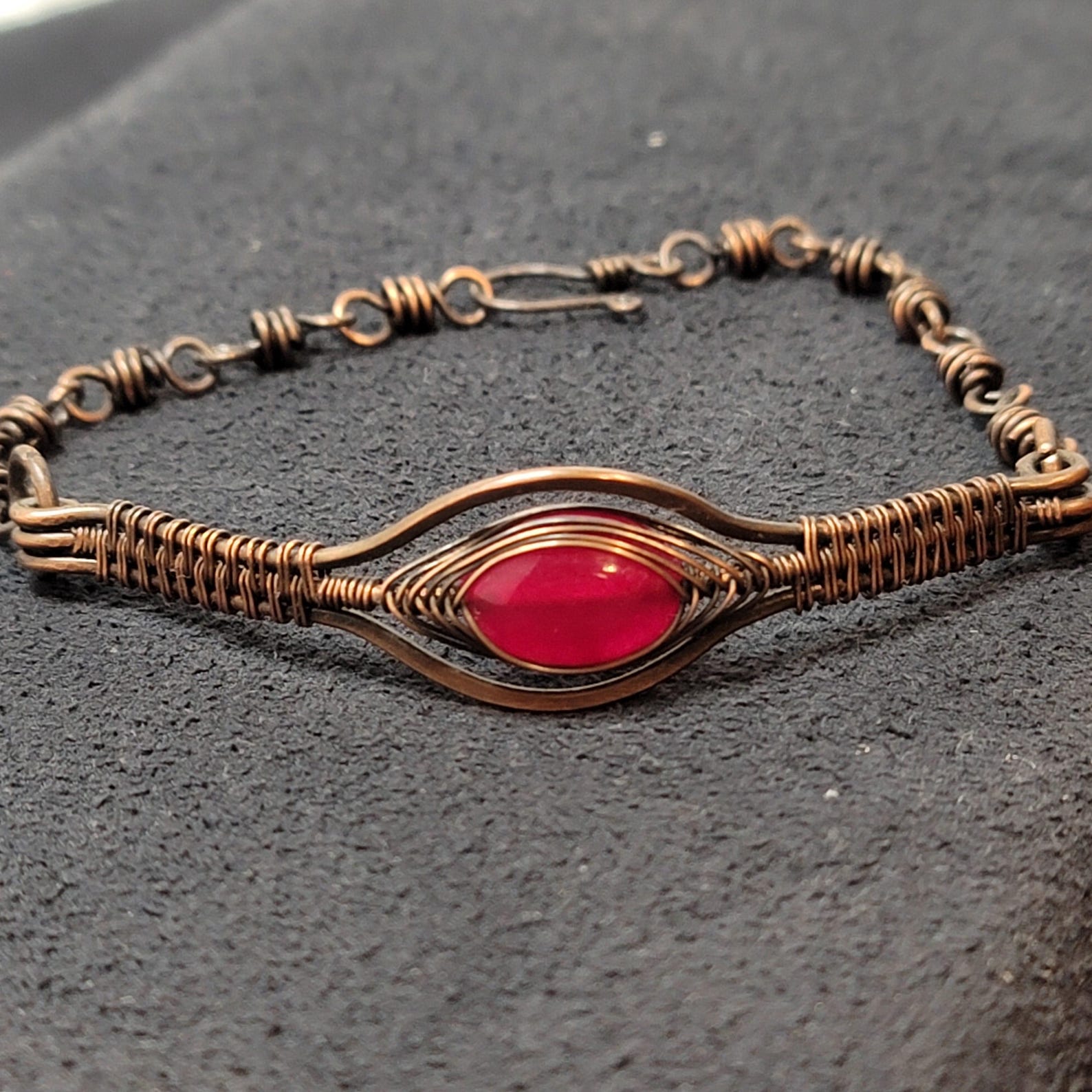 Hammered Copper Wire With Emerald Jade Stone Bracelet, Steam Punk Funk ...