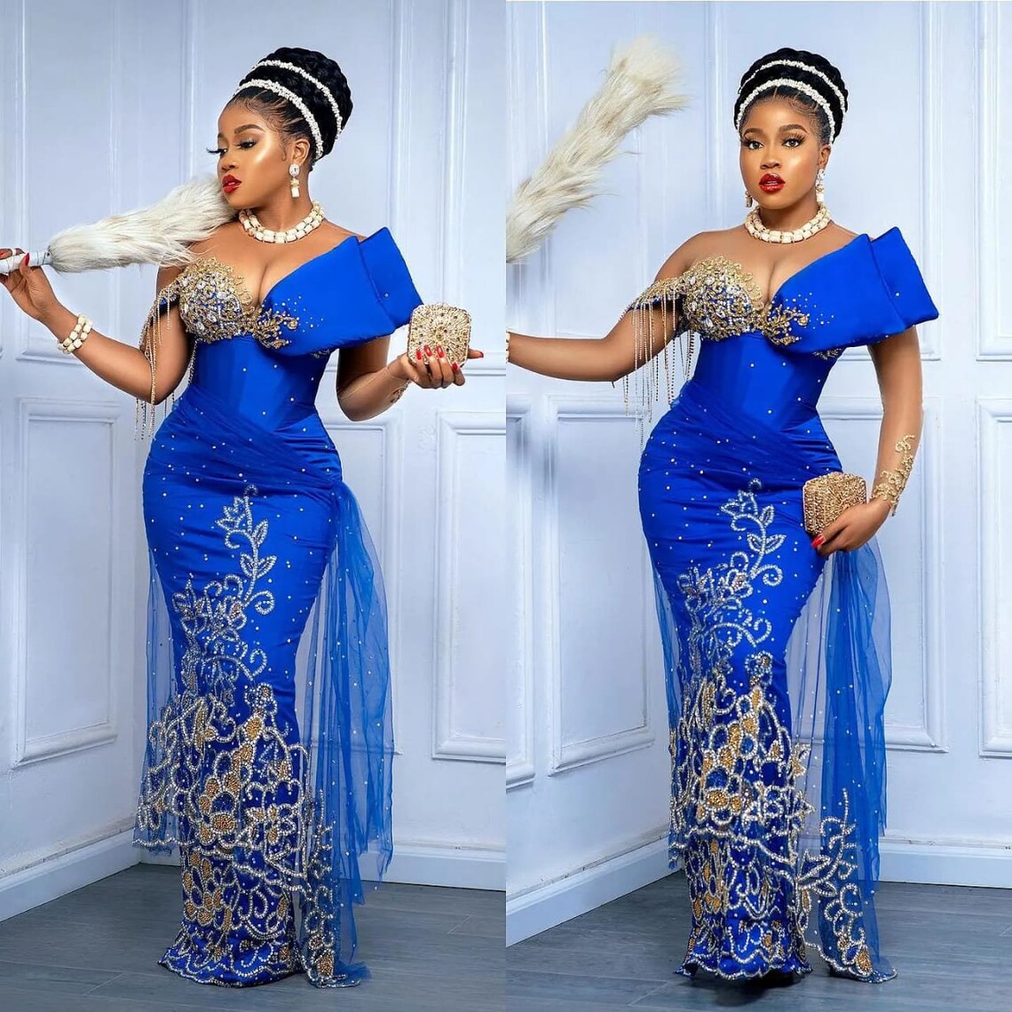 Elegant 3D Blue George Dress. Womens Clothing. African Women Clothing ...