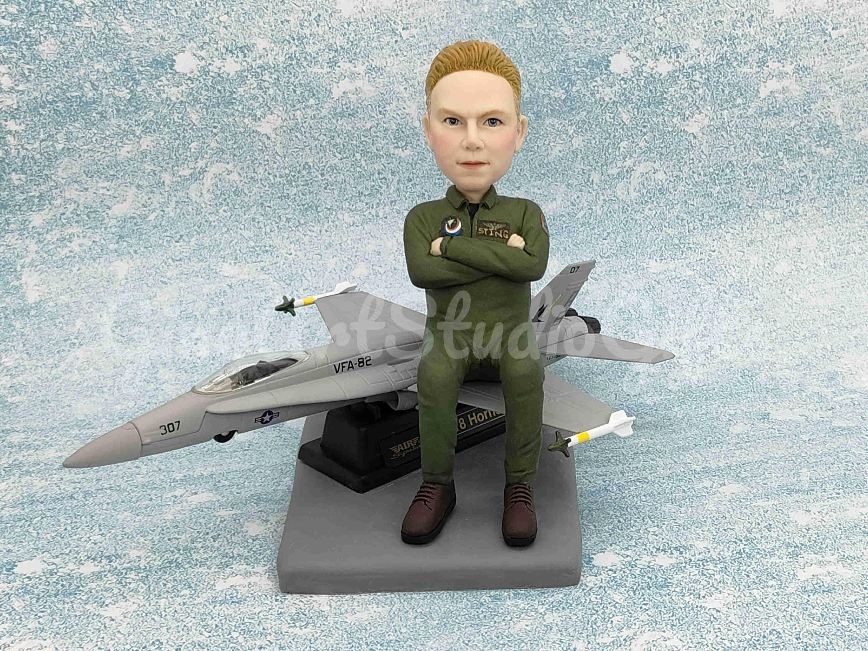 Custom Pilot Bobblehead With Jet, Fighter, Personalized Air Force Gifts ...