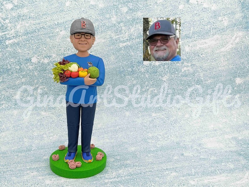 Farmer Bobblehead Custom, Peasant Figure With Vegetable Personalized ...