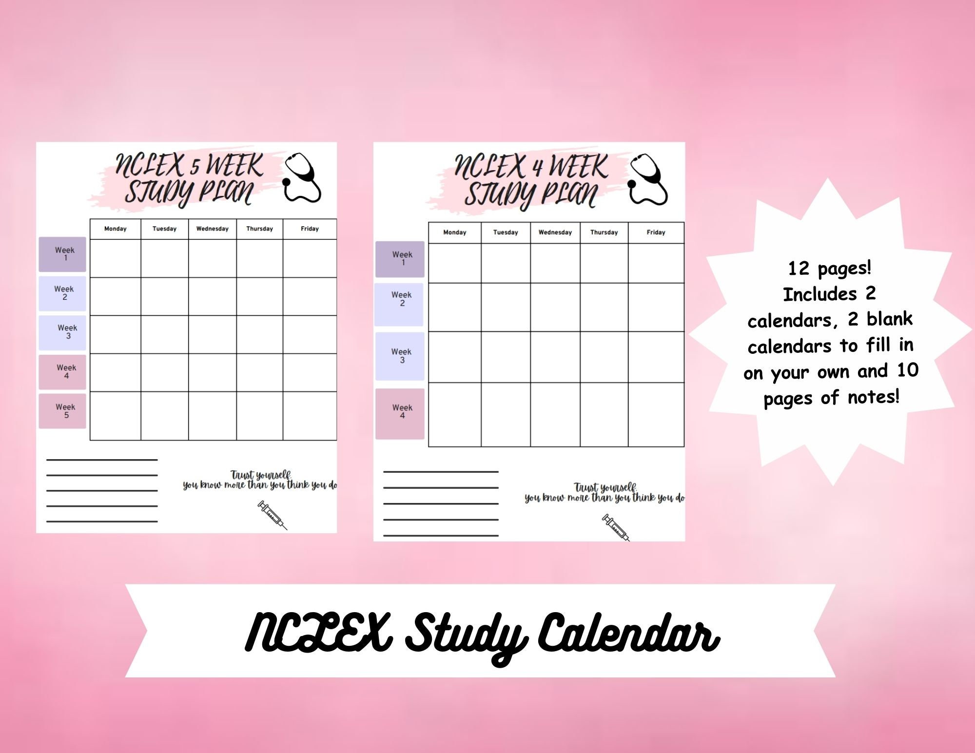 NCLEX Study Plan, Planner and Notes! - Etsy