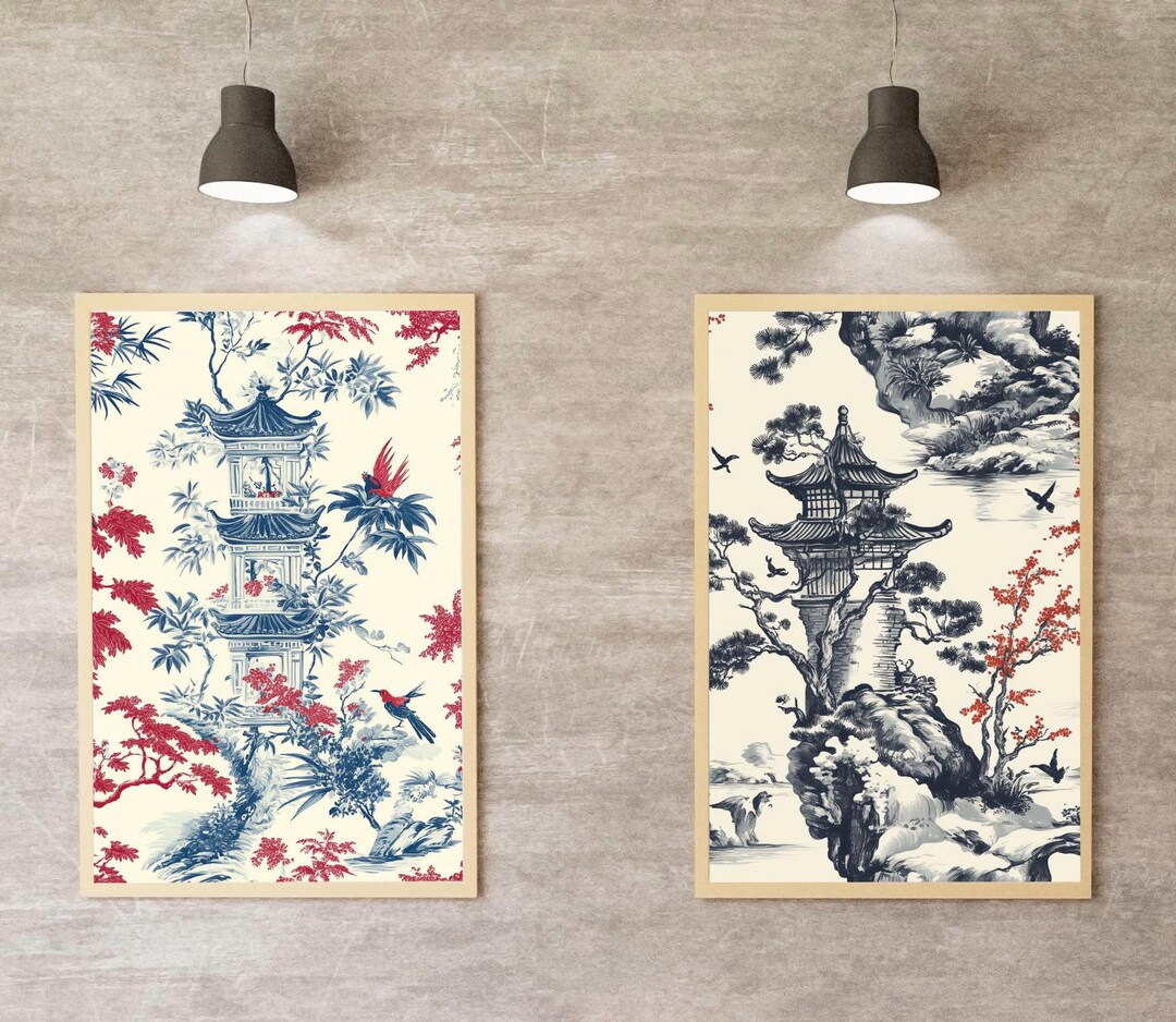 Blue Chinoiserie Wall Art: Coastal Nantucket Toile (digital Download ...