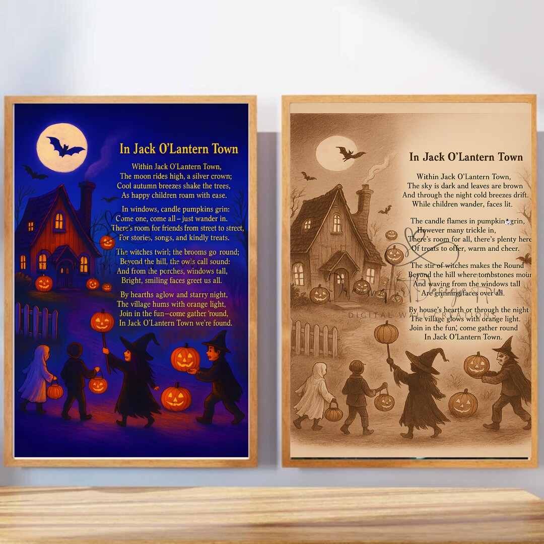 Vintage Halloween Jack O’lantern Town Poem Print | Spooky Pumpkin Ghost ...