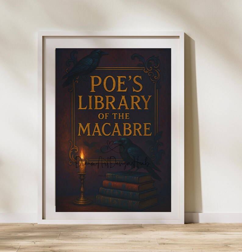 Poe's Raven Library Art Print: Gothic Dark Academia Wall Decor (digital ...