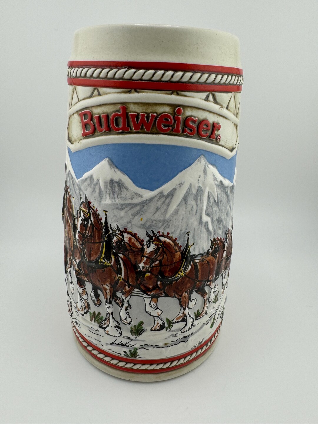 Budweiser 1985 Christmas A Series Holiday Clydesdale Beer Stein ...