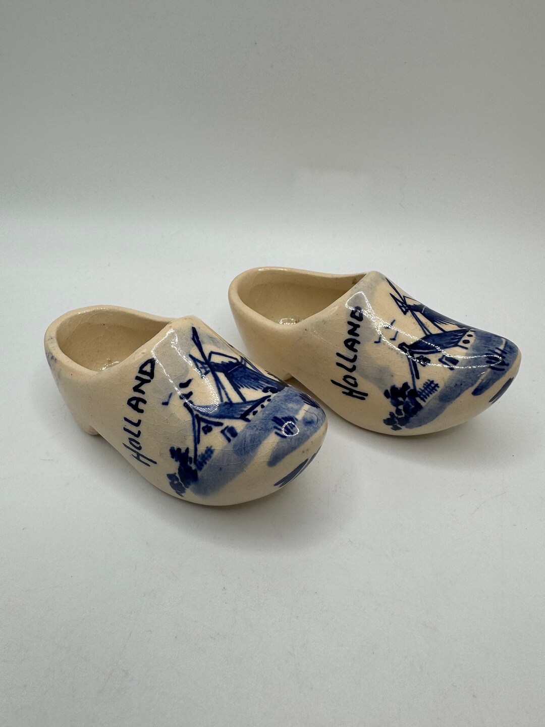Set of Two Vintage Holland Ceramic Blue Windmill Clogs - Etsy