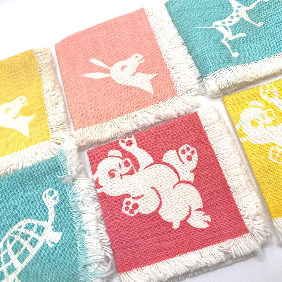 Vintage Animal Textiles With Fringe Bright Colors - Dog Donkey, Turtle ...