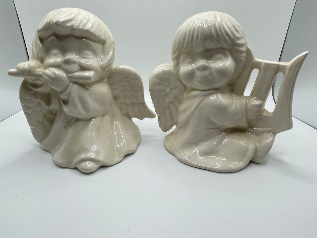 Vintage Ceramic Mold Angels With Instruments - 1980s Christmas Angels ...