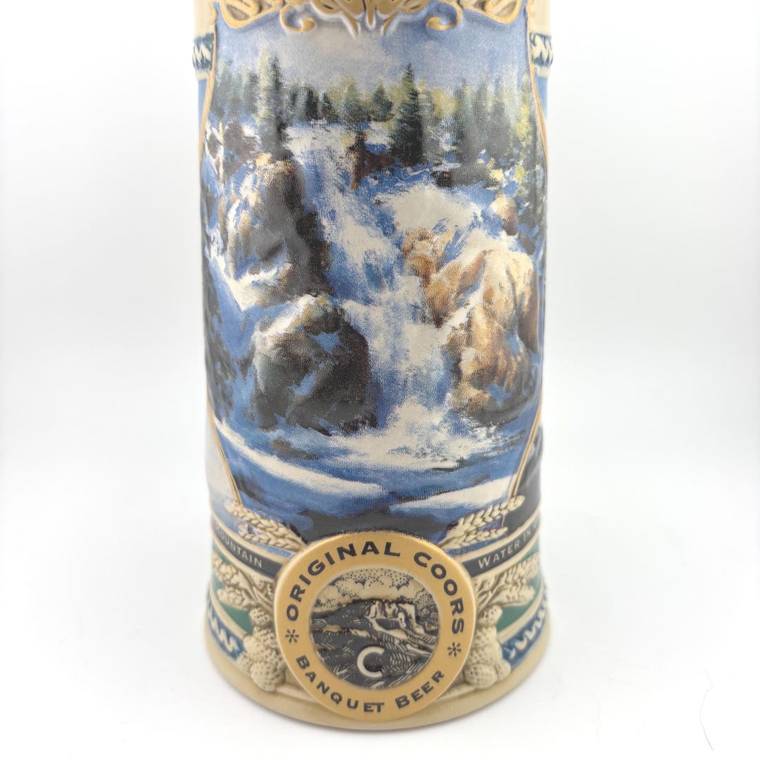 1995 Coors Waterfall Beer Stein Raised Relief Vintage Ceramarte Beer ...