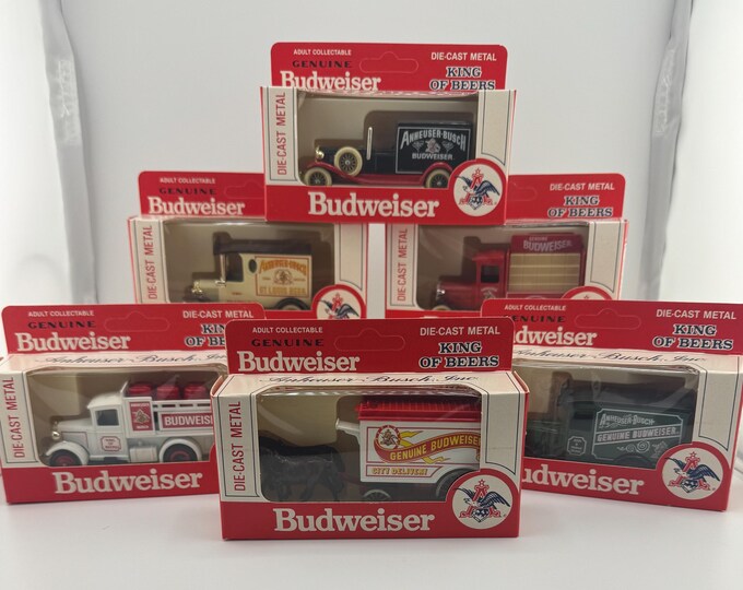 Set of 6 Genuine Budweiser Die-cast Metal Delivery Truck Models Lledo ...