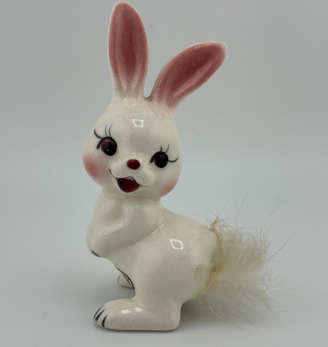 Vintage Norcrest White Bunny Rabbit Figurine Faux Fur Trim - Etsy
