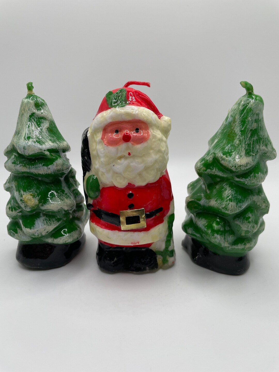 Vintage Hand Painted Christmas Candles One Santa and Two Christmas ...