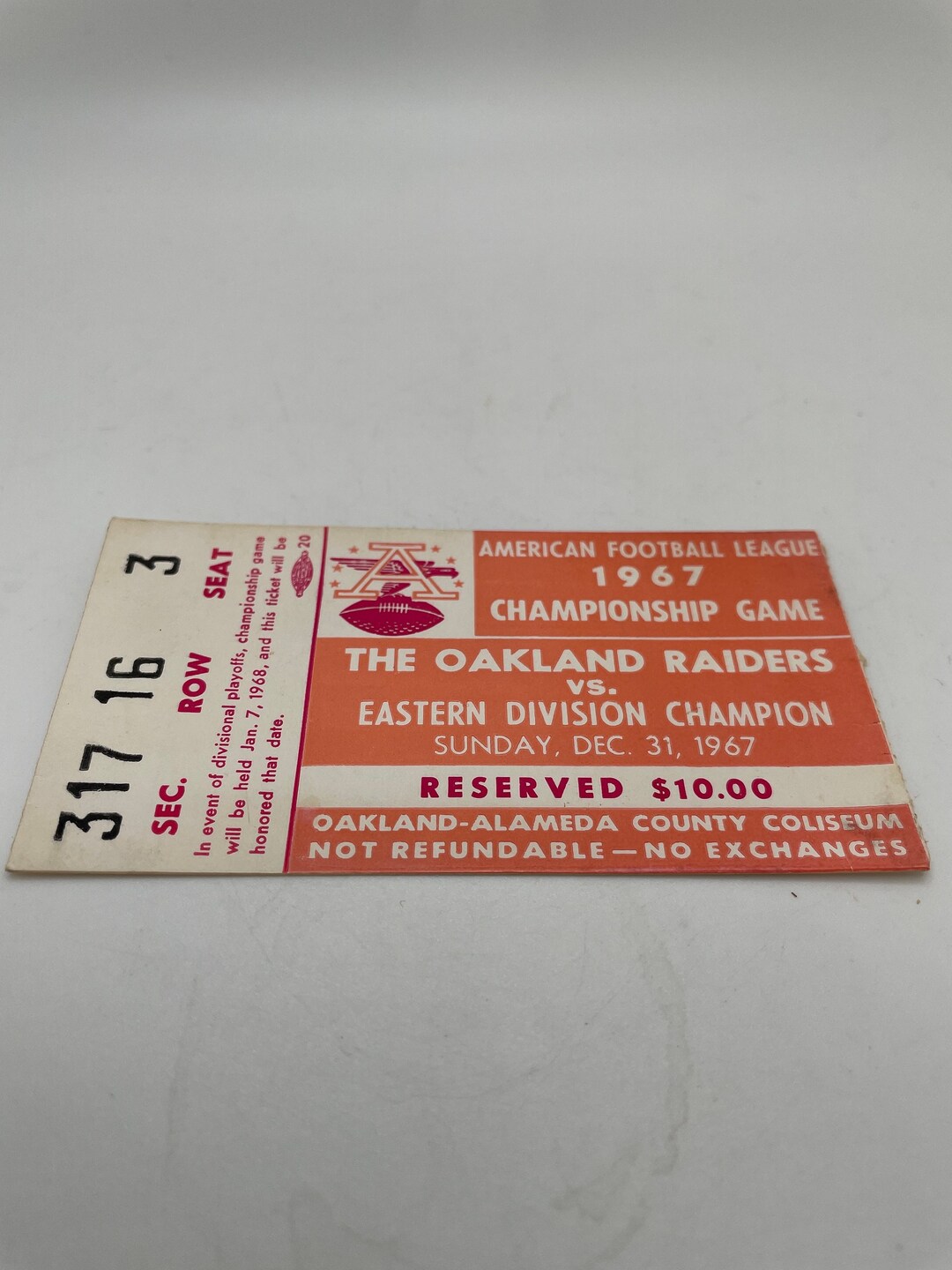 1967 American Football League Championship Game Ticket Stub Oakland ...