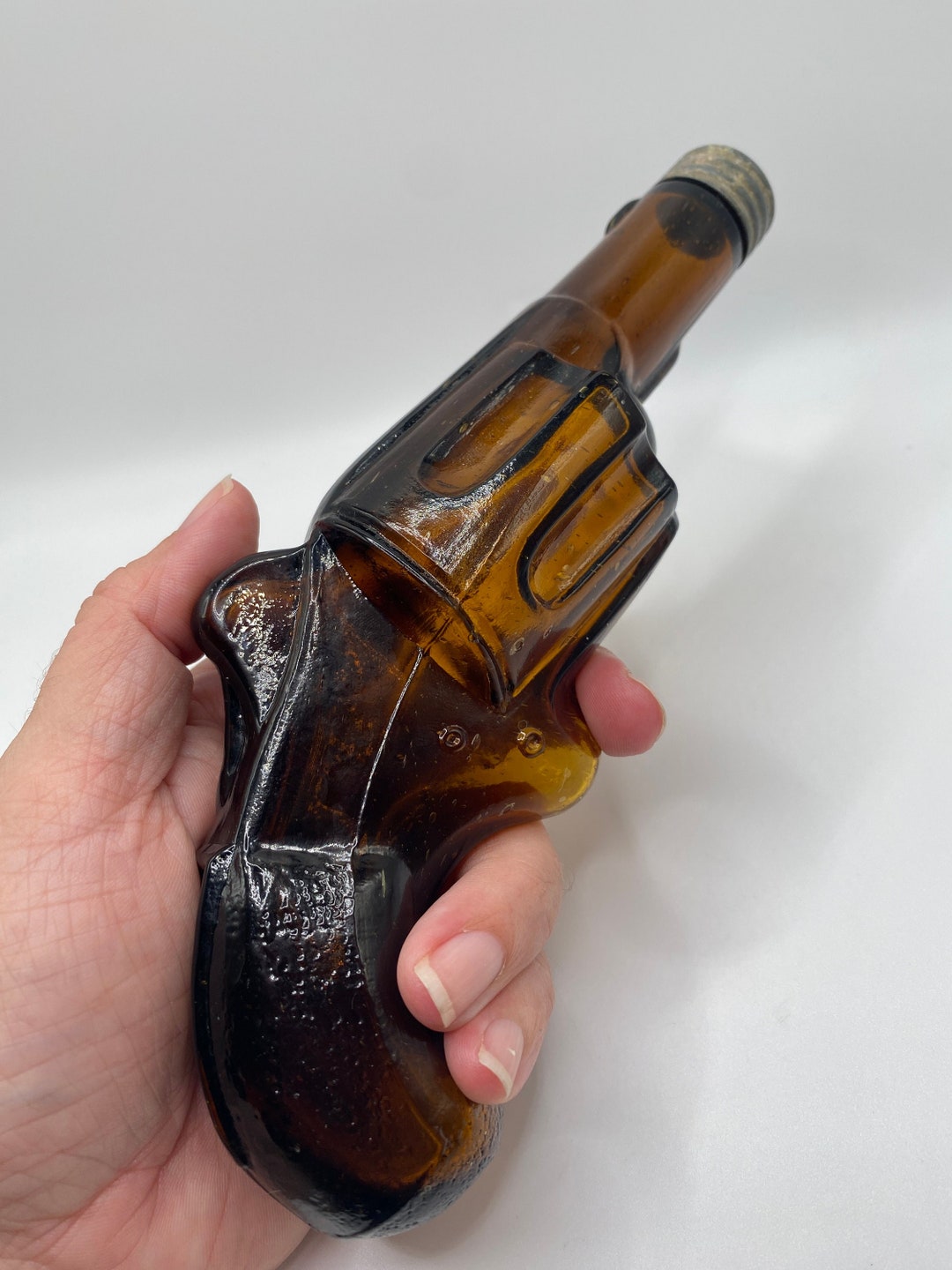 Amber Glass Revolver With Metal Lid - Used to Hold Candy - Etsy