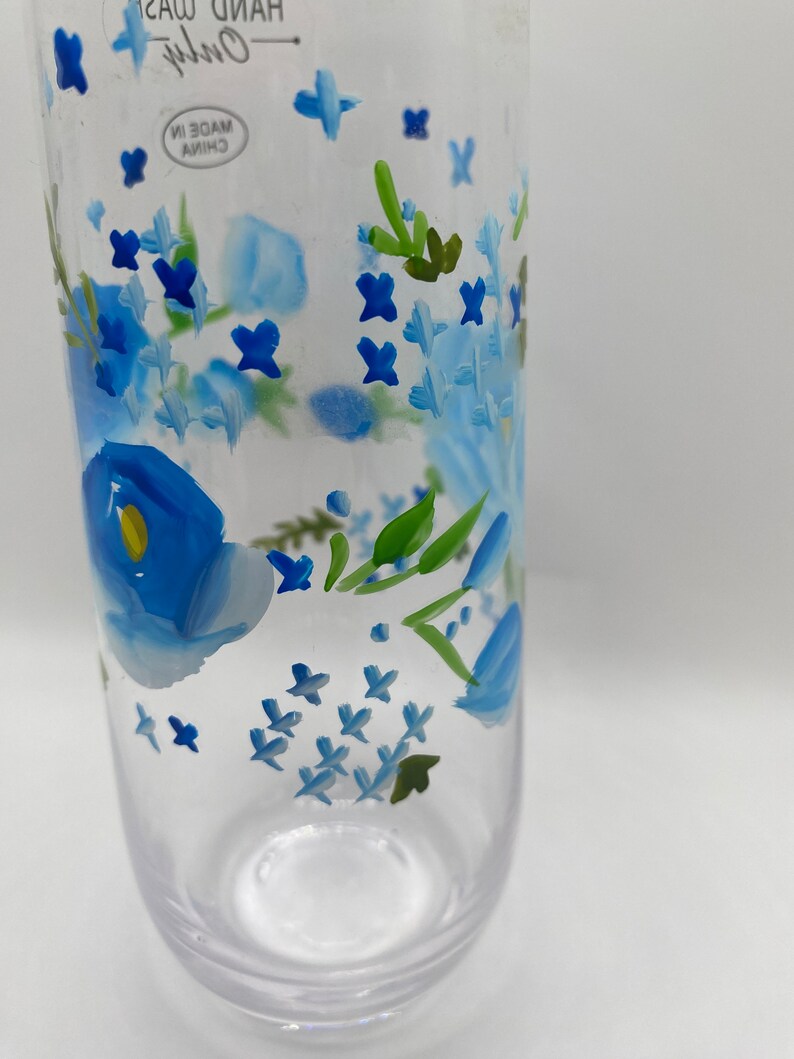Tabla Home Hand Painted Blue Flowers Glass/ Vase - Etsy