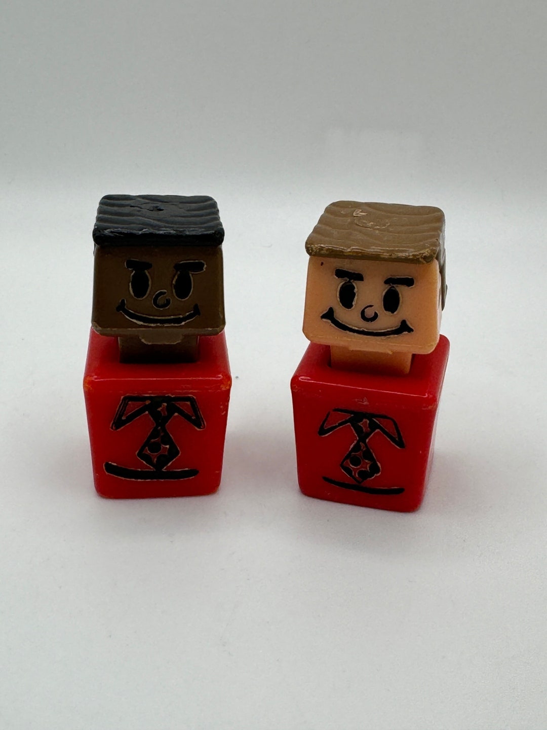 Two Vintage Playskool Square Little People - Red With Ties - Etsy