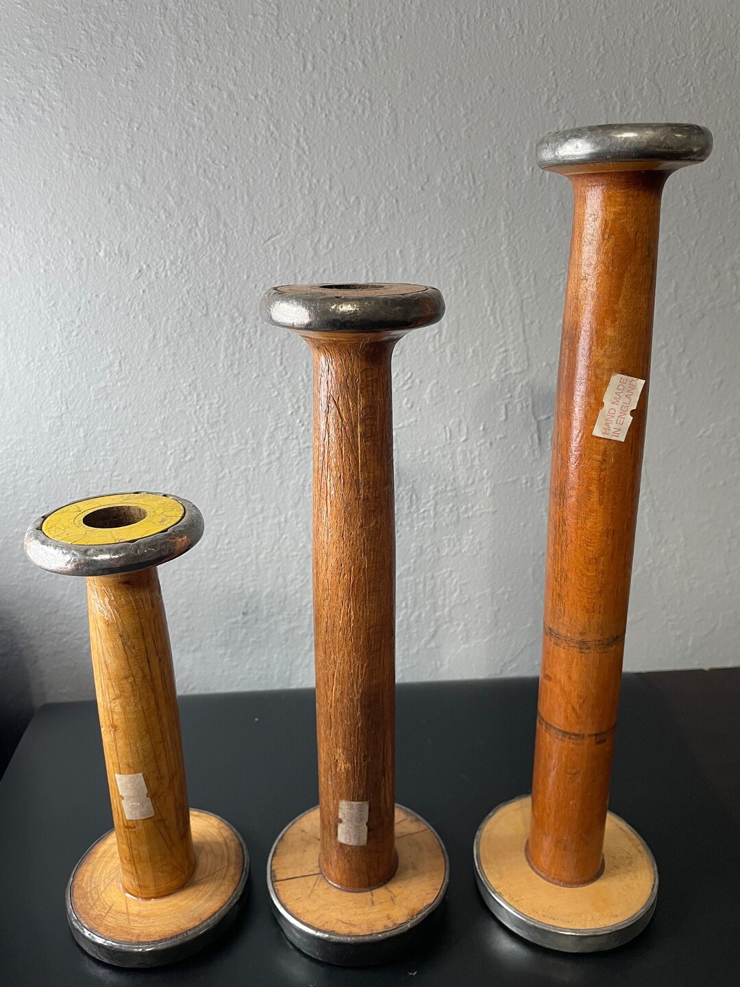 Vintage Wooden / Metal Spools Hand Made in England Set of Three - Etsy