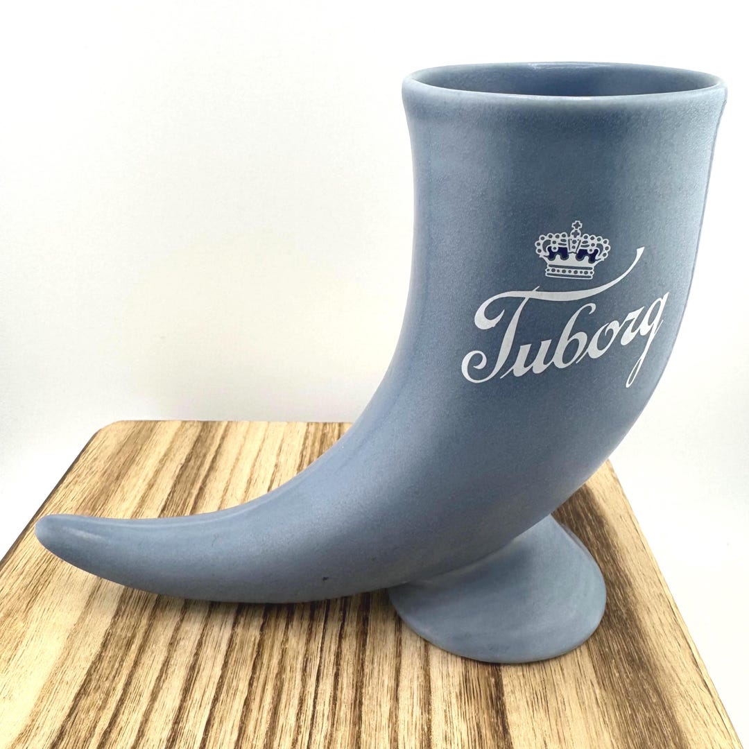 Vintage Tuborg Blauer Bierkrug Hornförmiger Keramik Tusk Stein Dänische ...