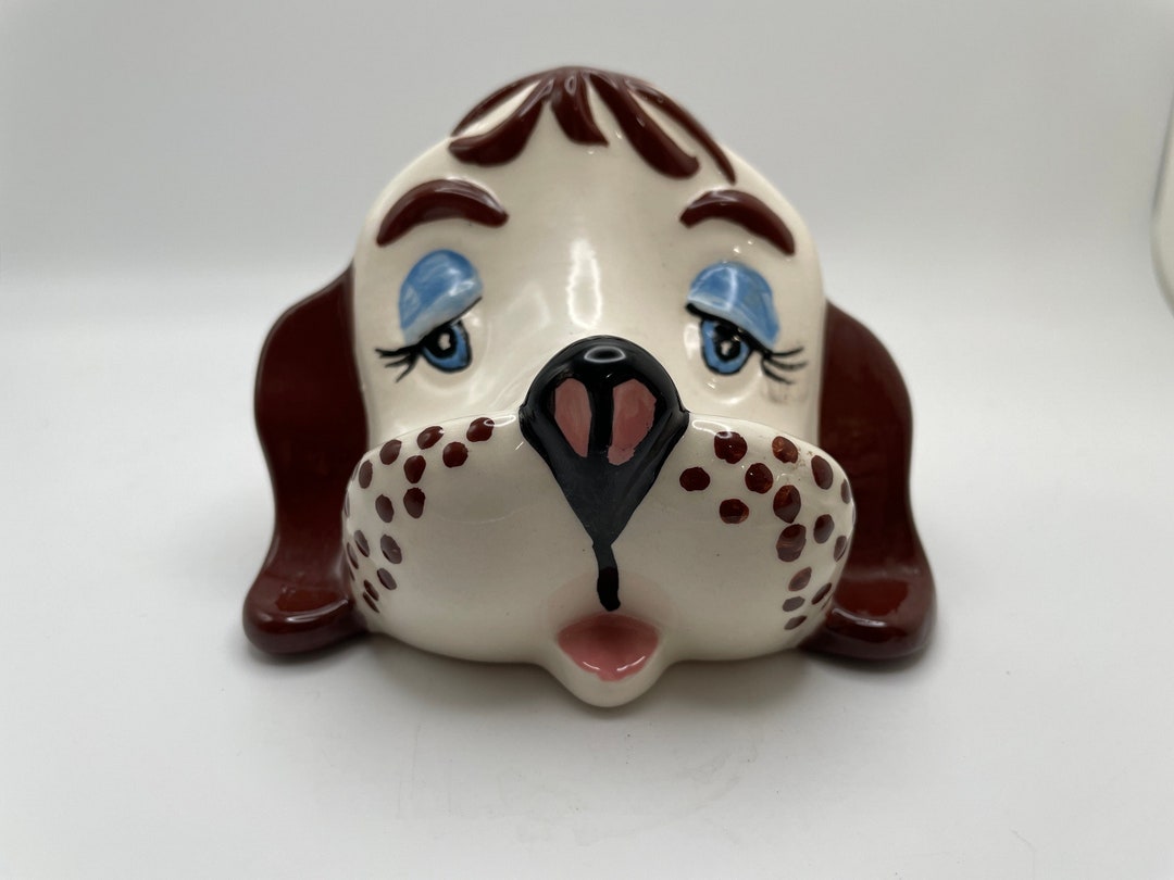 Ceramic Dog Head With Brown Ears and Blue Eyes - Etsy