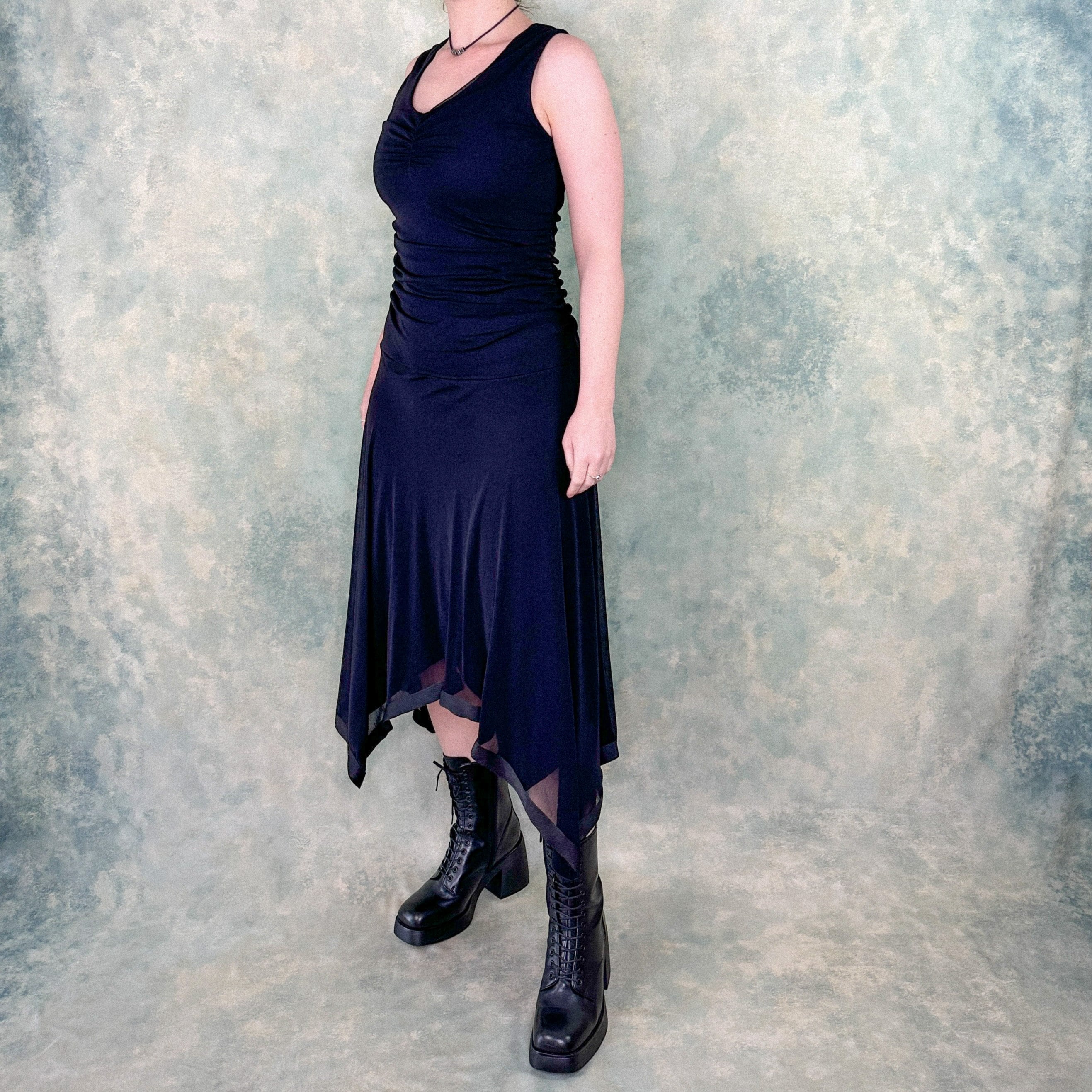Y2k 2000s Black Ruched Drop Waist Handkerchief Dress - Etsy Australia