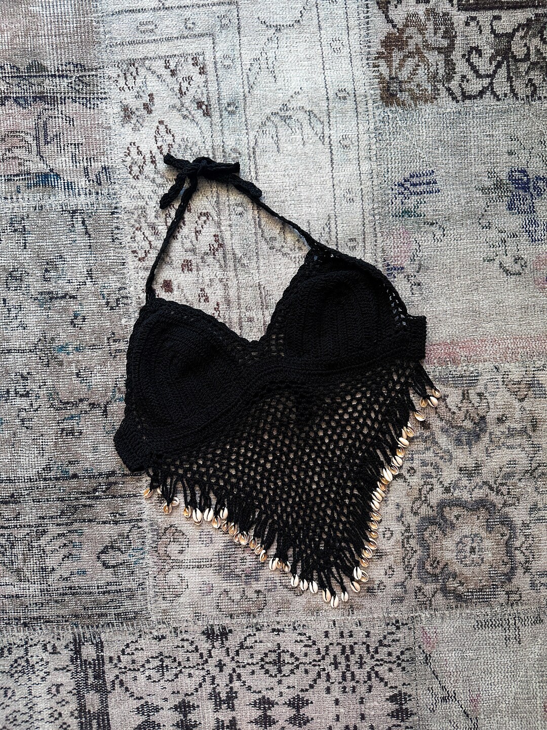 Black Crochet Shell Bralette - Etsy
