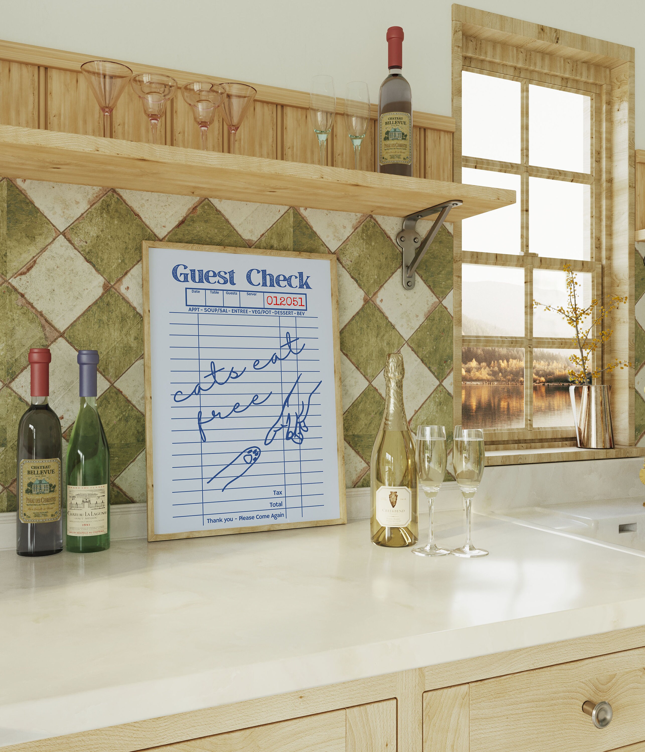 Guest Check Cats Eat Free Wall Art | Set of 3 | Kitchen Diner ...