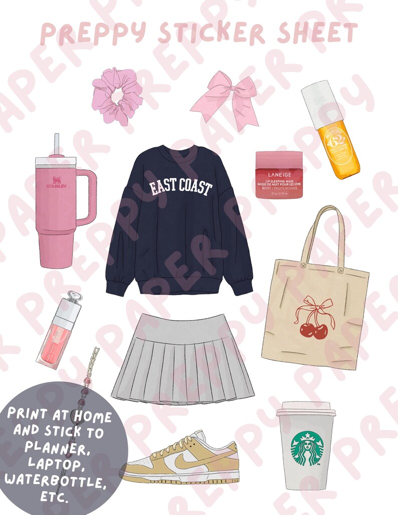 Preppy Clipart Pink Mood Board Digital Download Stickers Planner Junk ...