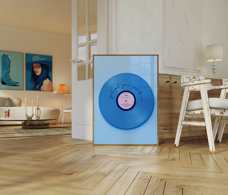 Blue Vinyl Record Wall Art Retro Maximalist Eclectic Decor Printable ...