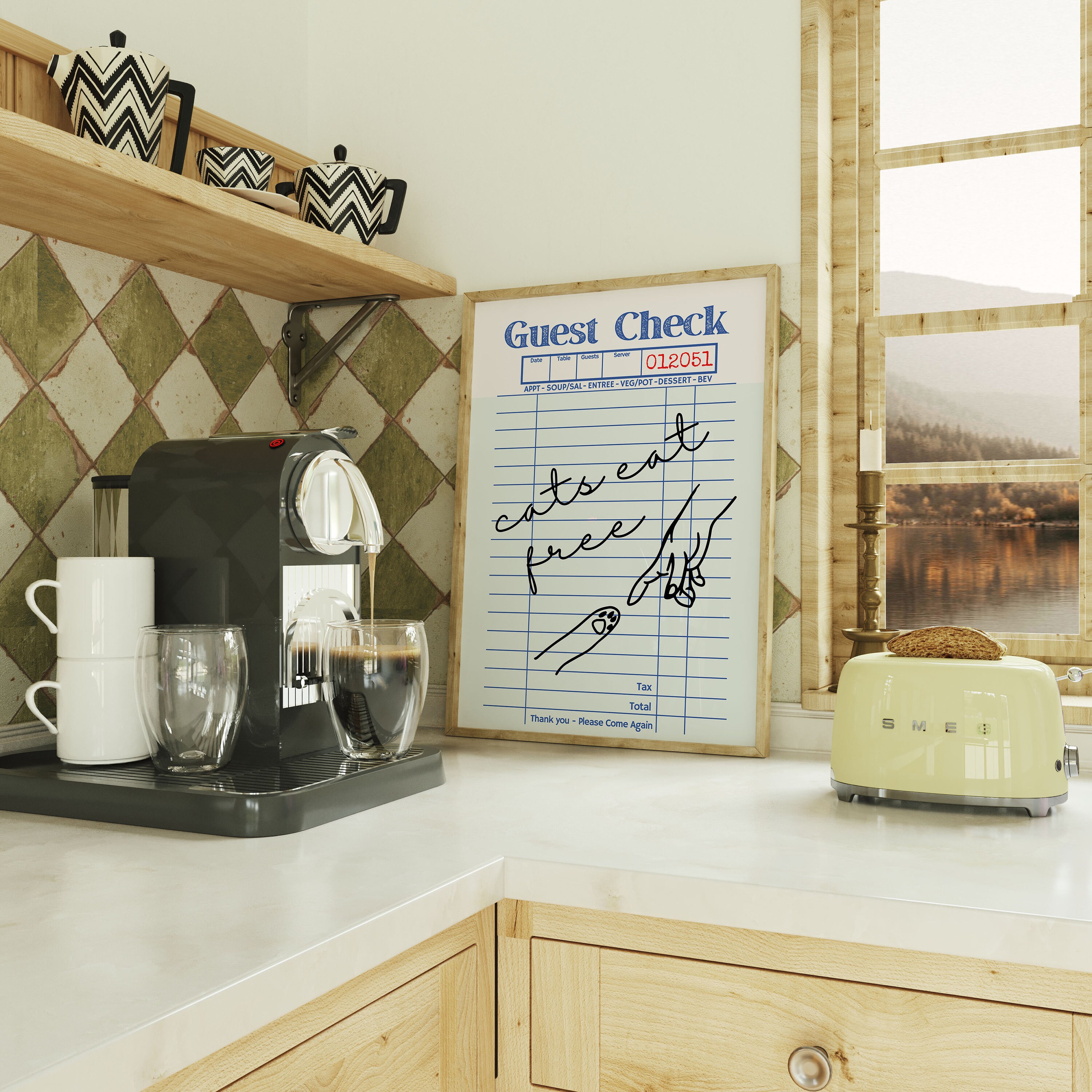 Guest Check Cats Eat Free Wall Art | Set of 3 | Kitchen Diner ...