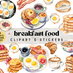 Watercolor Breakfast Food Stickers & Clipart Digital Download - Etsy