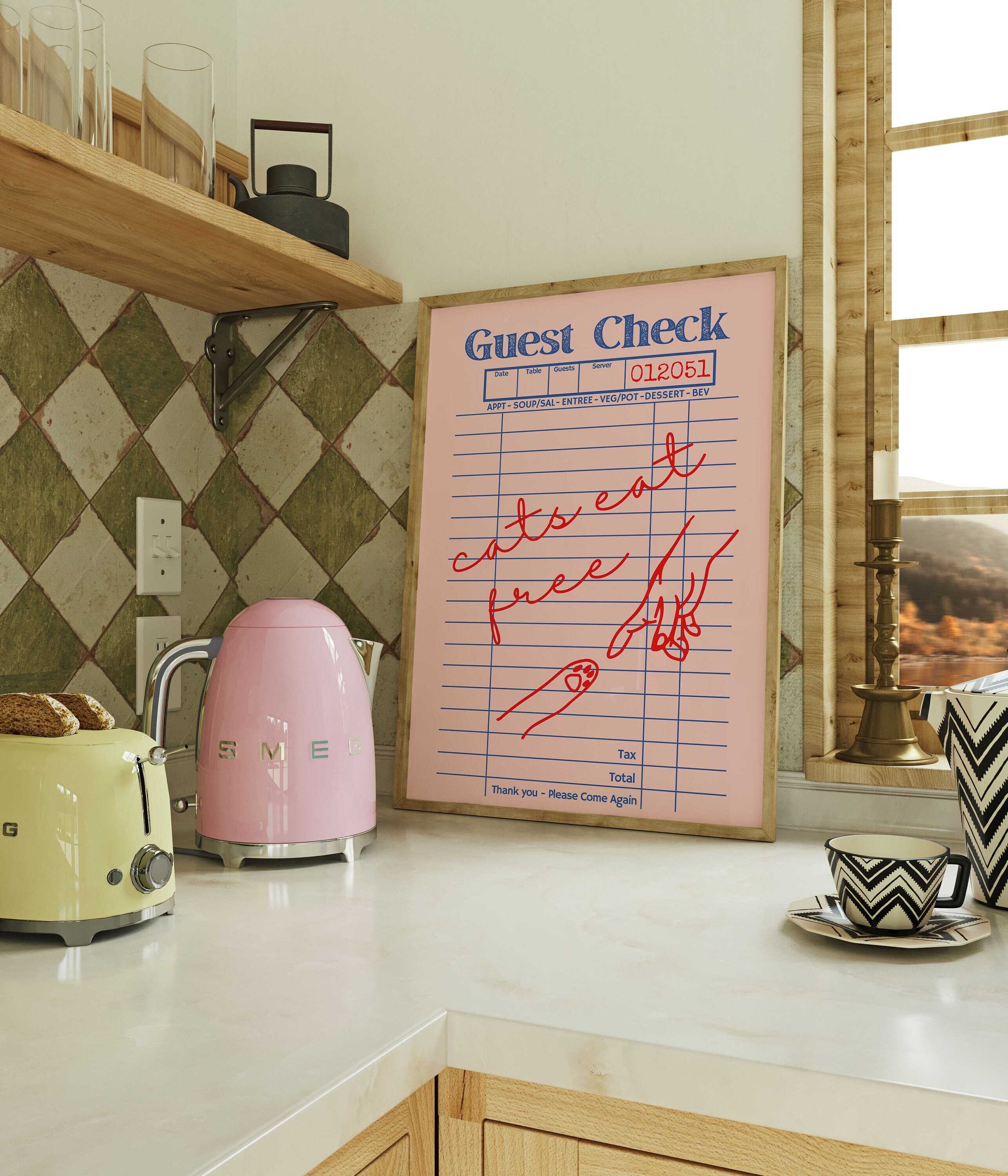 Guest Check Cats Eat Free Wall Art | Set of 3 | Kitchen Diner ...