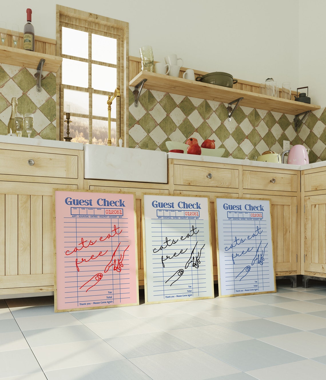 Guest Check Cats Eat Free Wall Art Set of 3 Kitchen Diner Restaurant ...