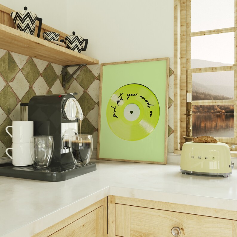 Lime Green Vinyl Record Wall Art Retro Maximalist Eclectic Decor ...