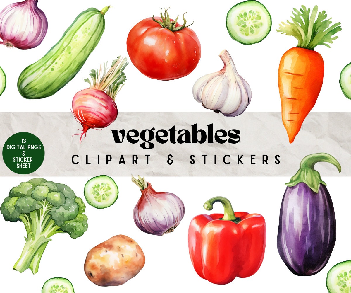 Watercolor Vegetables Stickers & Clipart | Digital Download - Etsy