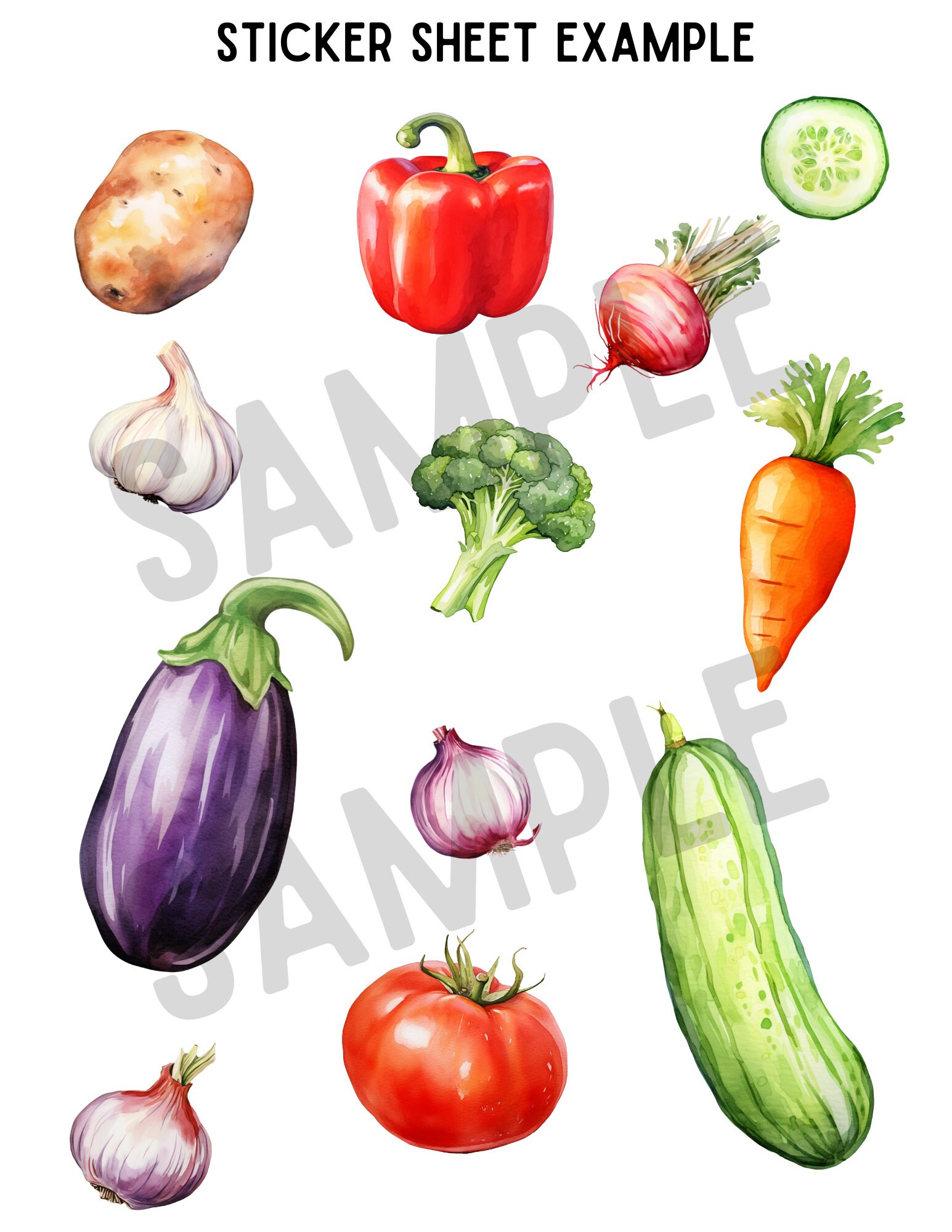Watercolor Vegetables Stickers & Clipart | Digital Download - Etsy