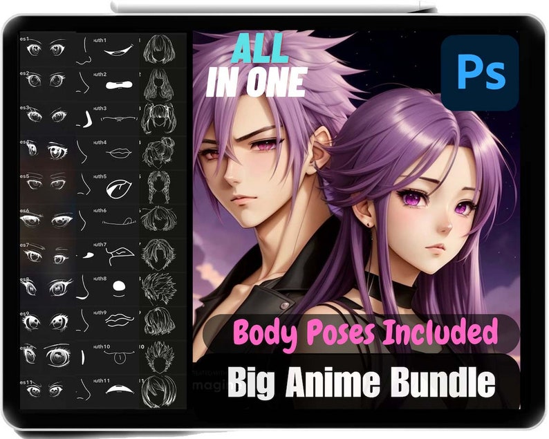 Anime Photoshop Brushes: 425+ Eyes, Hair, Poses (commercial Use) - Etsy