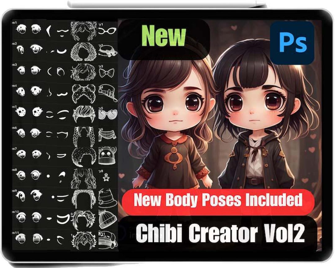210 Photoshop Chibi Character Creator: Stamps and Brushes Bundle ...