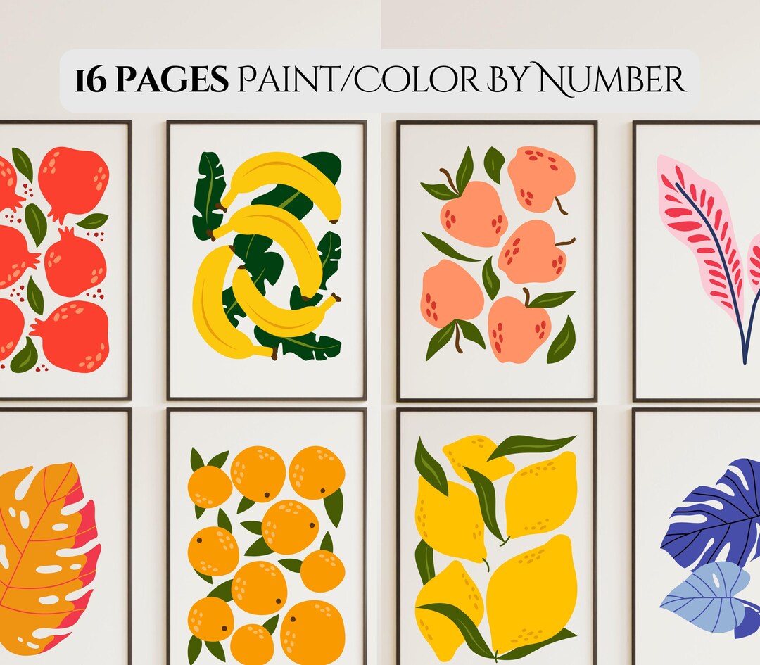 Paint by Numbers Modern Fruit Wall Art [set of 16] Printable Digital ...