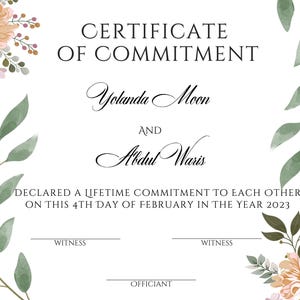 Floral Commitment Ceremony Certificate - Etsy