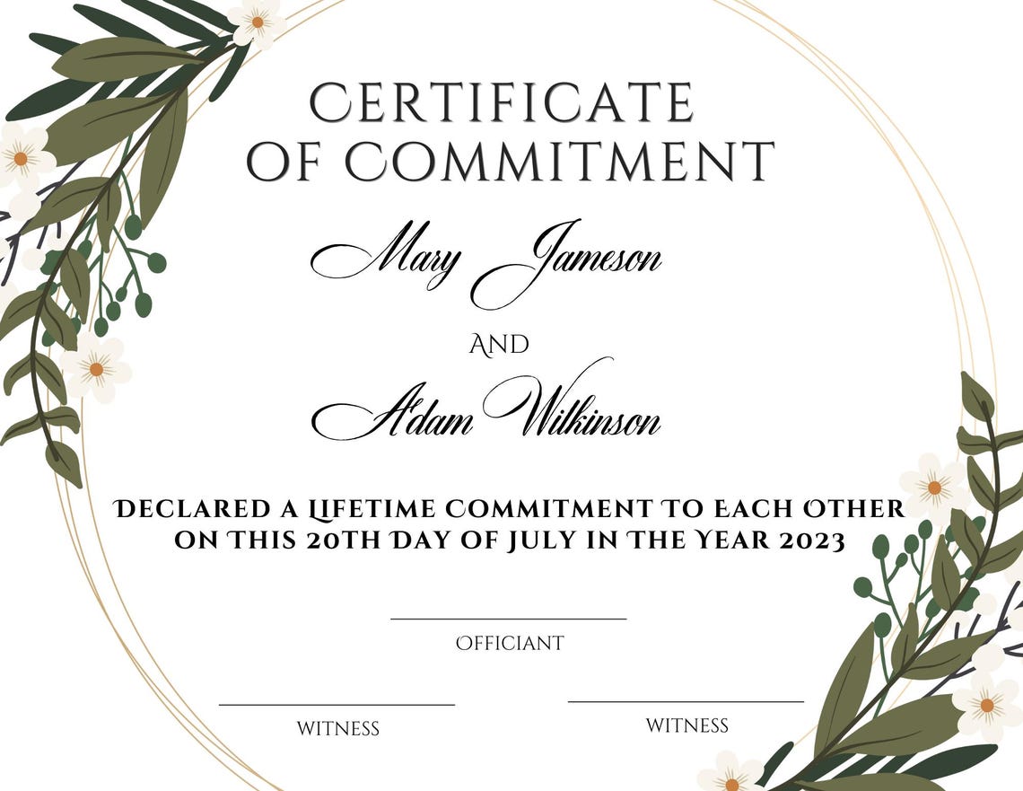 Simple Commitment Ceremony Certificate - Etsy