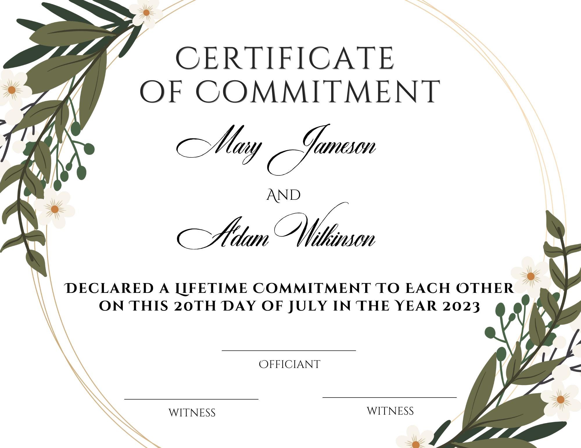 Simple Commitment Ceremony Certificate - Etsy