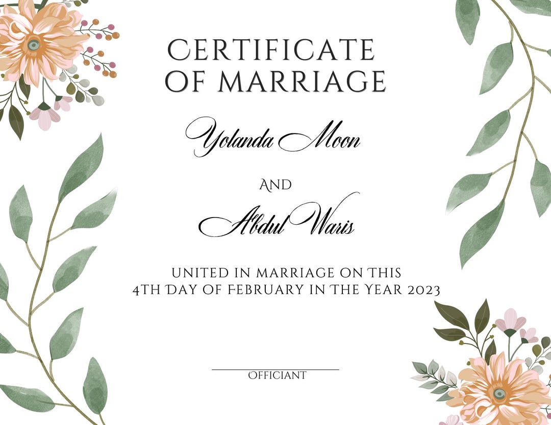 Floral Wedding Ceremony Certificate - Etsy